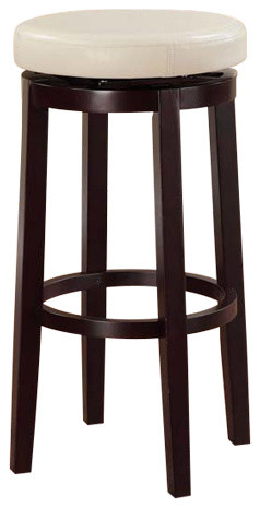 Linon Maya 29" Wood Faux Leather Swivel Bar Stool in Rice White ...
