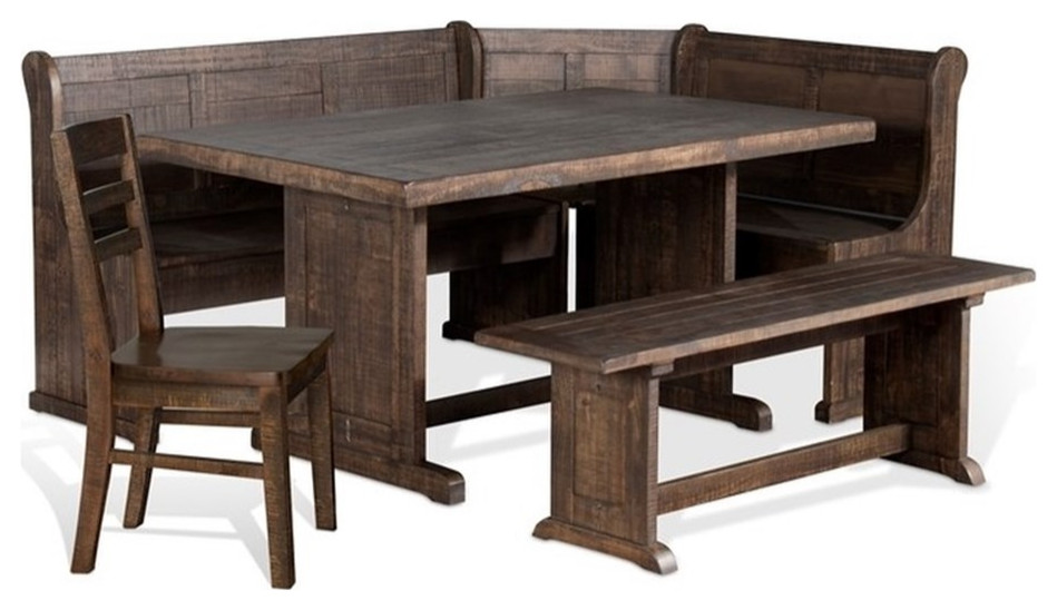 Pemberly Row Farmhouse Wood 4 Piece Breakfast Nook Set in Tobacco Leaf ...