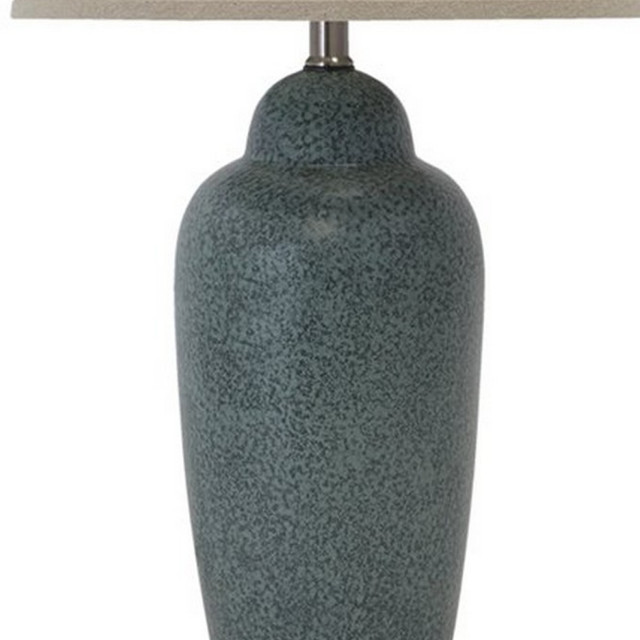 150 Watt Ceramic Body Table Lamp With Tapered Fabric Shade, Green/Beige ...