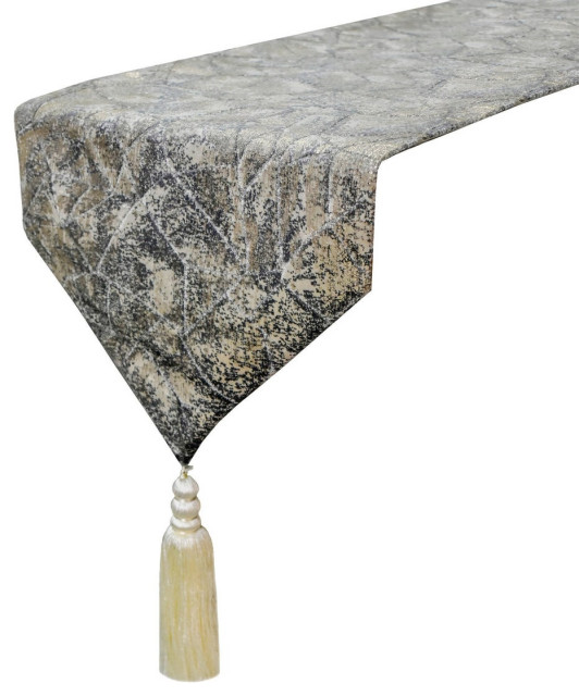 Silvery Stardust - Silver Jacquard Decorative Table Runner, 14"x90 ...