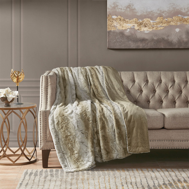 Madison Park Zuri Oversized Faux Fur Throw, Sand - Contemporary ...