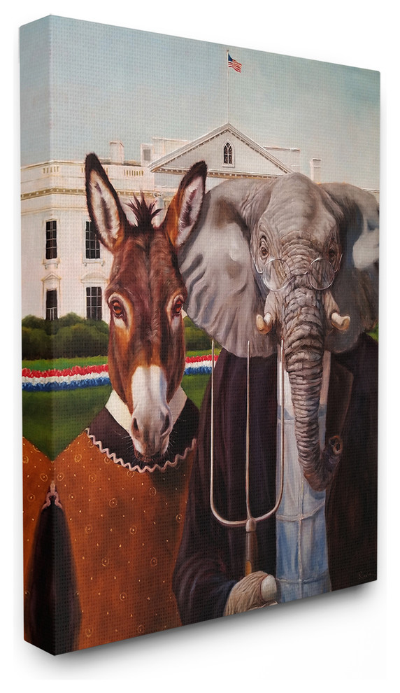Political Satire American Gothic Farm Animal Painting Canvas, 16"x20 ...