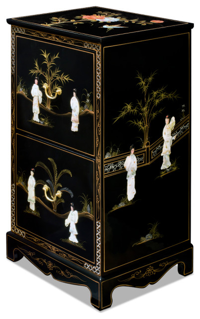 Black Lacquer Mother of Pearl 2 Drawer Oriental File Cabinet - Asian ...
