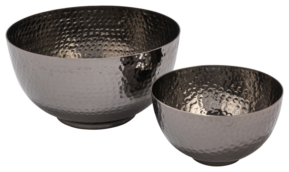 Round Hammered Metal Bowls, Set of 2 Sizes, Copper Finish - Traditional ...