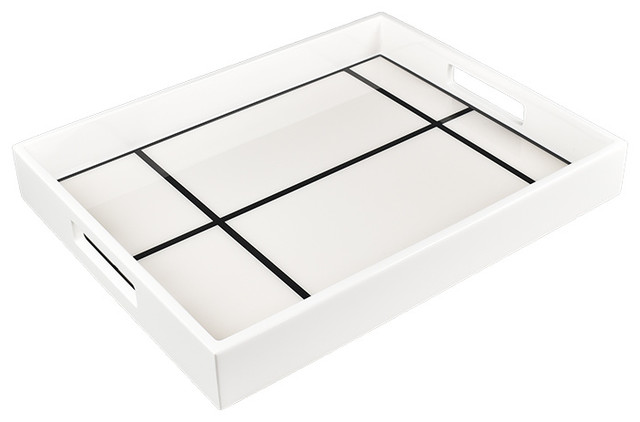 Lacquer Small Rectangle Tray, White with Black Grid - Contemporary ...