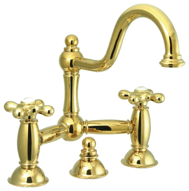 Unique Restoration Bathroom Bridge Faucet, Arched Spout and Cross ...