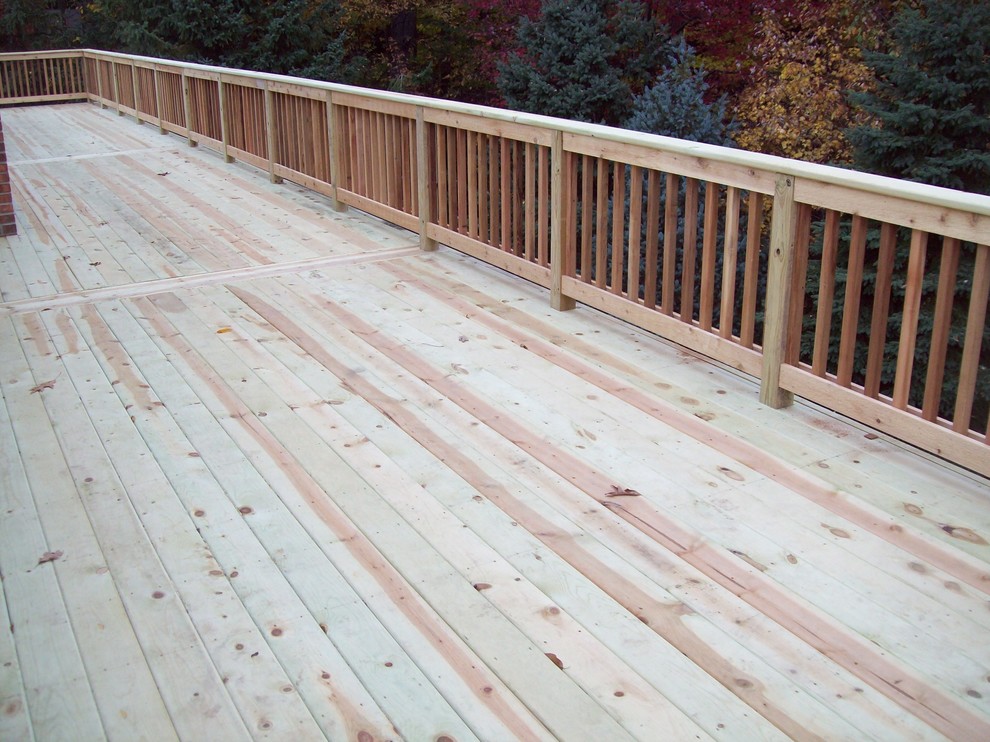 LARGE BASIC PRESSURE TREATED DECK WITH CEDAR INFILL AND BALUSTERS ...