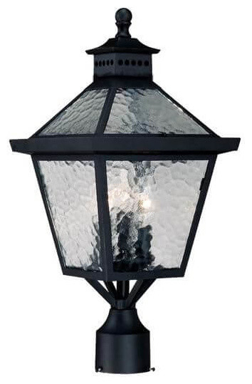 21" Tall Black Outdoor Post Mount-Light, Hammered Water Glass Panels ...