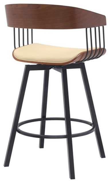 Armen Living Athena 27" Swivel Wood & Faux Leather Counter Stool in ...