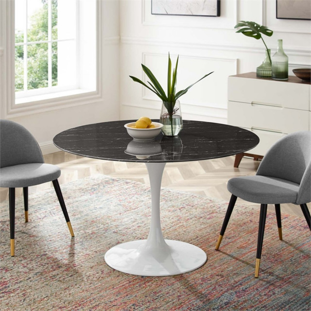 Modway Lippa 47" Modern Metal & Artificial Marble Dining Table in Black ...