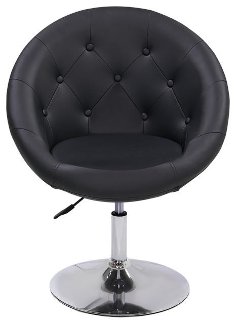 Button Tufted Swivel PU Leather Papasan Chair - Contemporary - Vanity ...