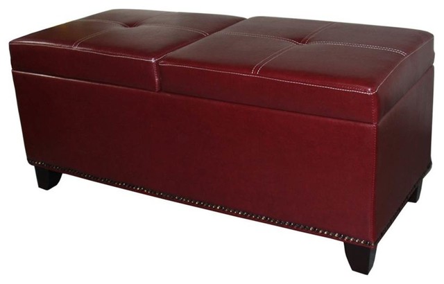 15" Red Leatherette Storage Bench With Lift Top Table - Contemporary ...