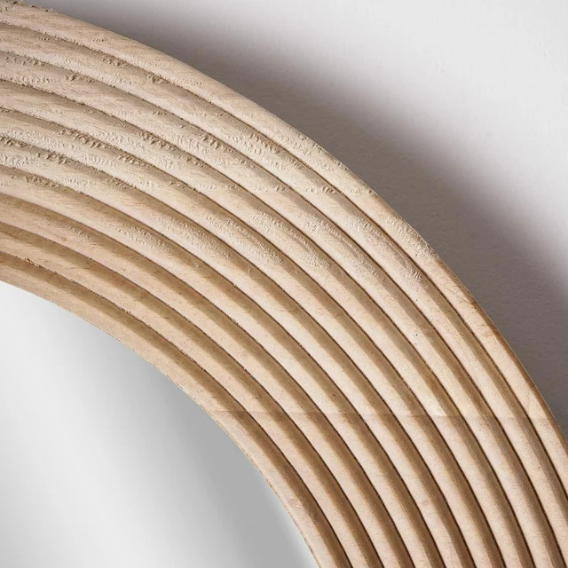 Oval Carved Wood Farmhouse Wall Mirror, Ribbed Wooden Frame, Off White ...