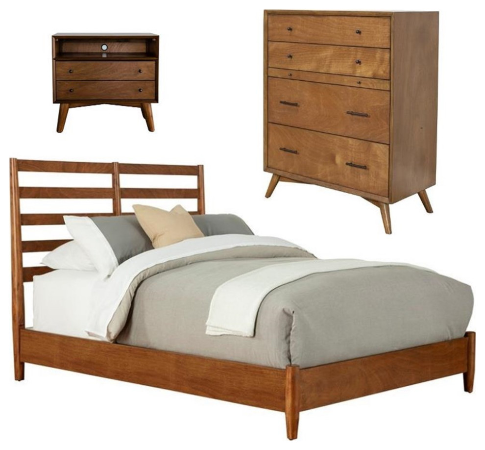 Home Square 3 Piece Set with Chest Full Wood Bed and 2-Drawer ...