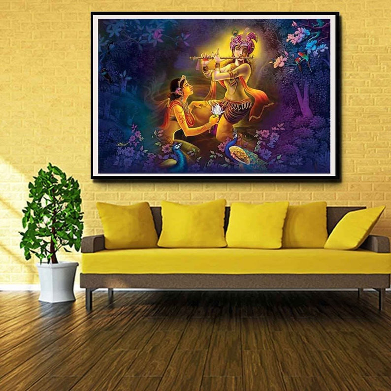 Radha Krishna in Love Wall Art, Indian Home Decor, Krishna Indian God ...