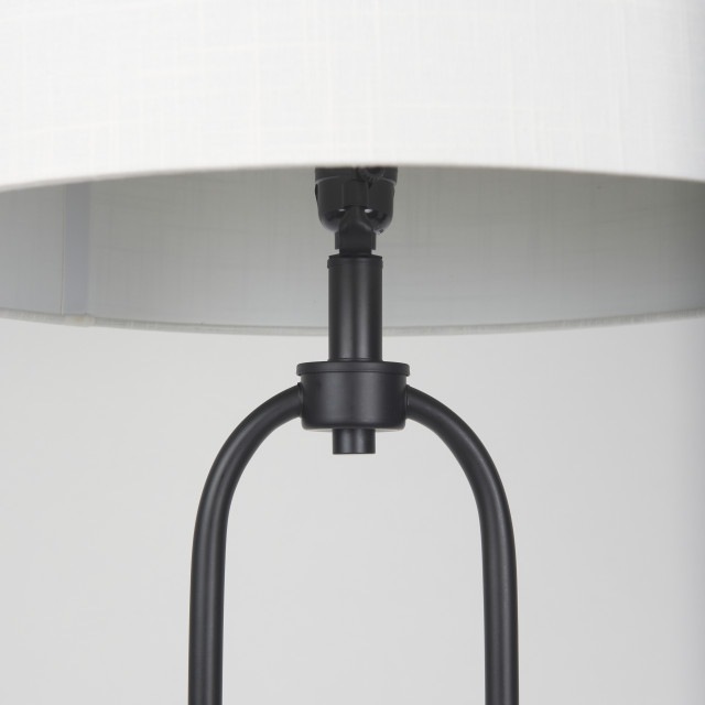 Sarah Arched Black Metal With Marble Cube and White Shade Floor Lamp ...