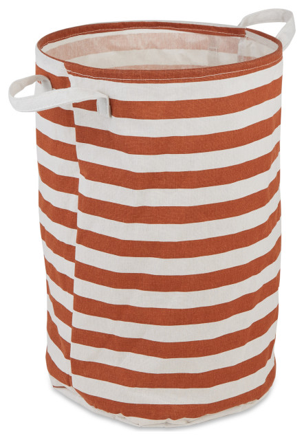 PE-Coated Cotton Polyester Laundry Hamper Stripe Cinnamon Round 13.5x13 ...