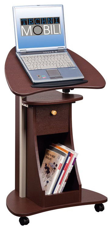 Techni Mobili Deluxe Rolling Laptop Cart w/ Storage in Chocolate ...