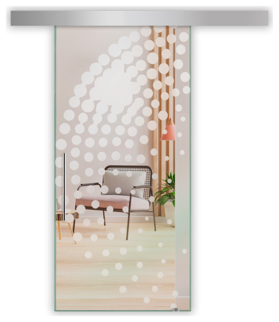 Sliding Glass Door With Frosted Line Design ALU100, 34"x81 ...