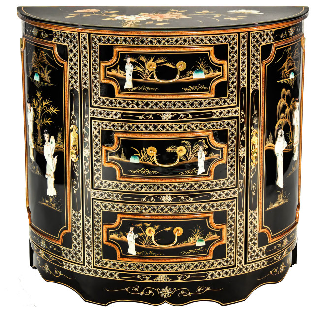 Black Lacquer Half-Moon Cabinet Royal Ladies - Asian - Accent Chests ...