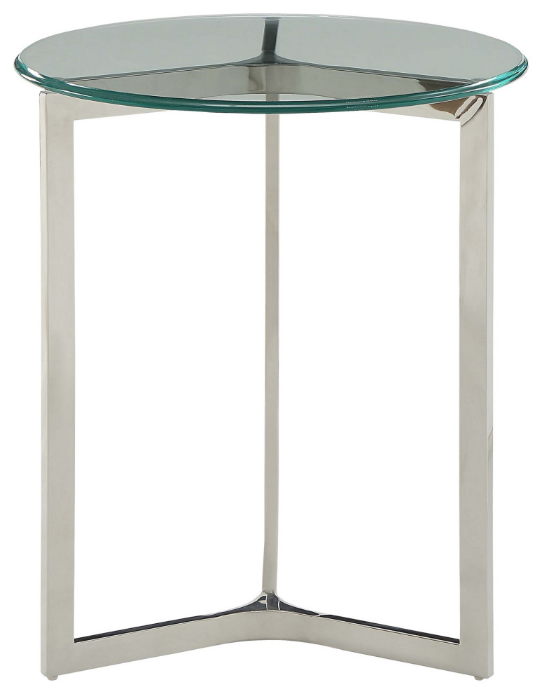 Benzara BM235388 24 Inches Round Glass Top End Table With Y Shape Base ...