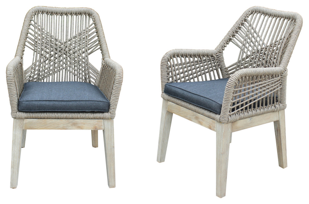 Santino Wood, Aluminum, and Rope Dining Chair With Cushion, Set of 2 ...