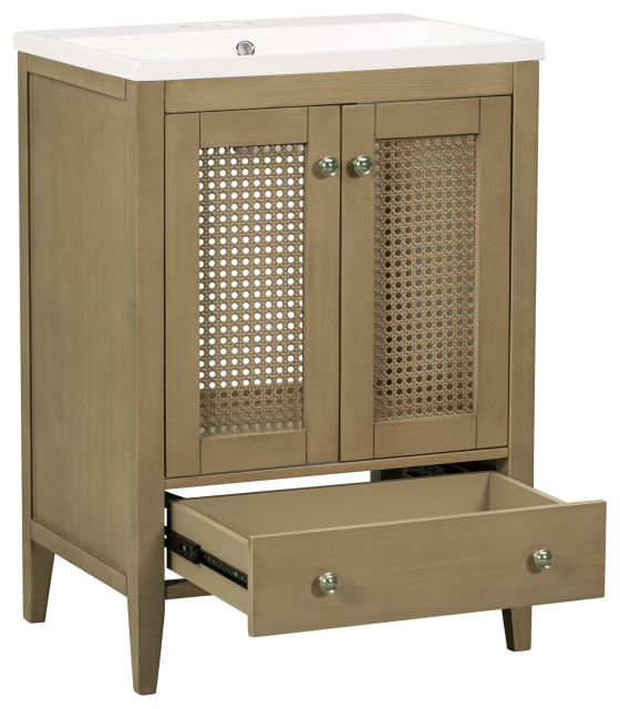 TATEUS 24" Classic Country Style Bathroom Vanity with Woven Hollow ...