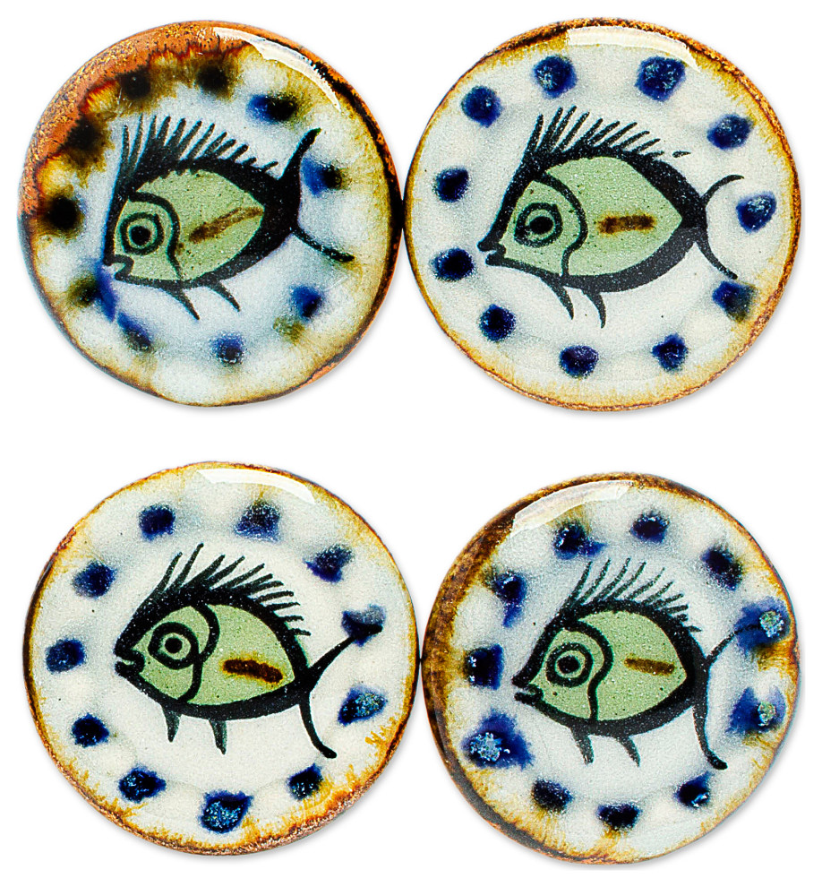 Novica Handmade Marine Handiness Ceramic Knobs, 4-Piece Set ...