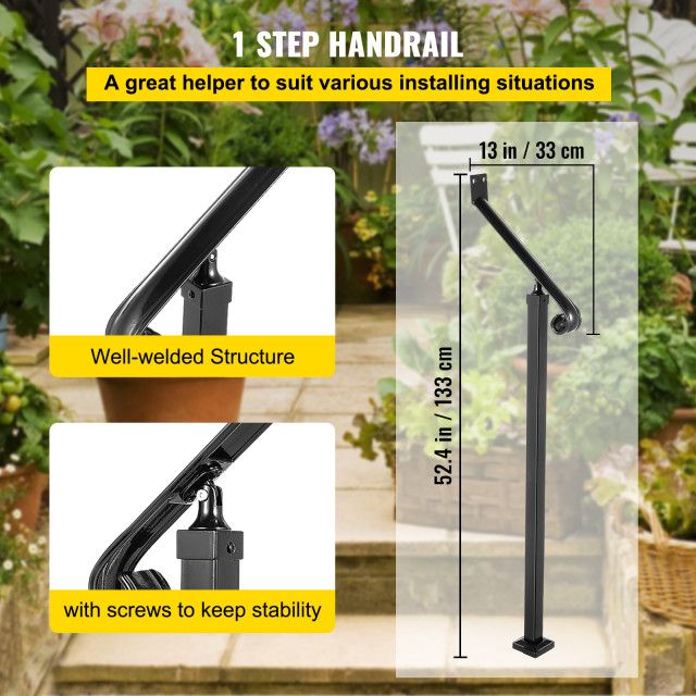 Handrails for Outdoor Steps Wrought Iron Step Railings, Fit 1-2 Steps ...