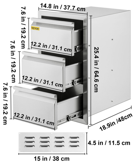 Outdoor Kitchen Drawers Flush Mount Stainless Steel BBQ Drawers, 14.8w ...