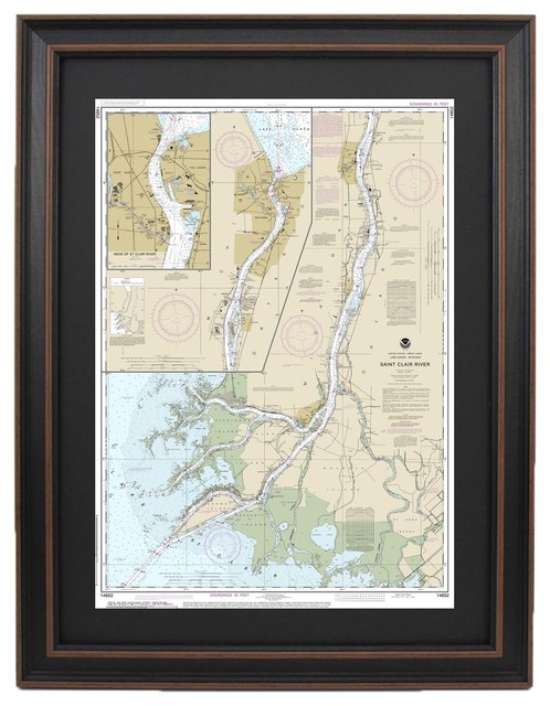 Poster Size Framed Nautical Chart, Head of St. Clair River, 25x36 ...