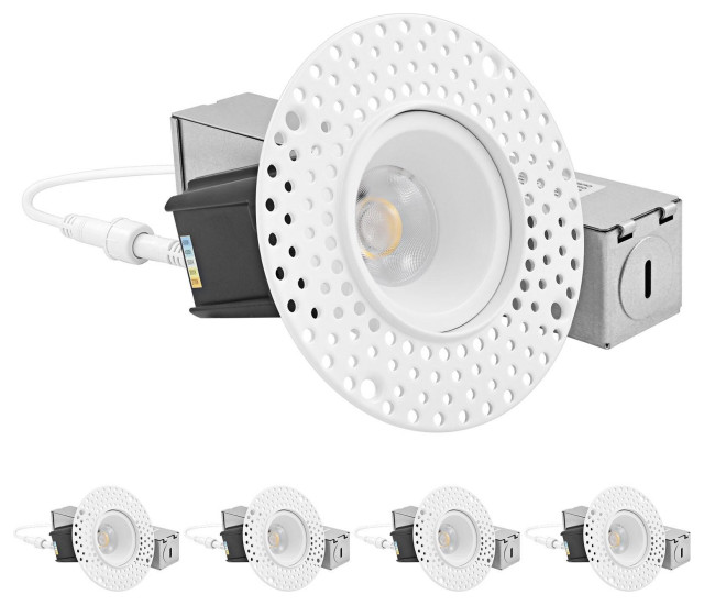 Luxrite 1 Inch LED Trimless Recessed Light 5CCT 550LM IC ETL 4-Pack ...