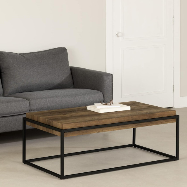 Industrial Coffee Table, Black Metal Frame With Rectangular Hardwood ...
