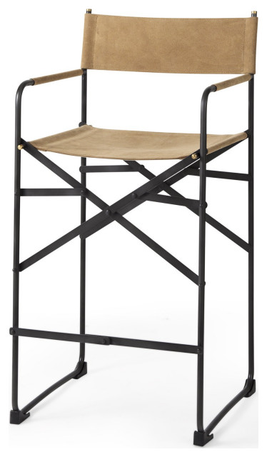 Tan Leather Director's Chair Counter Stool - Industrial - Bar Stools ...