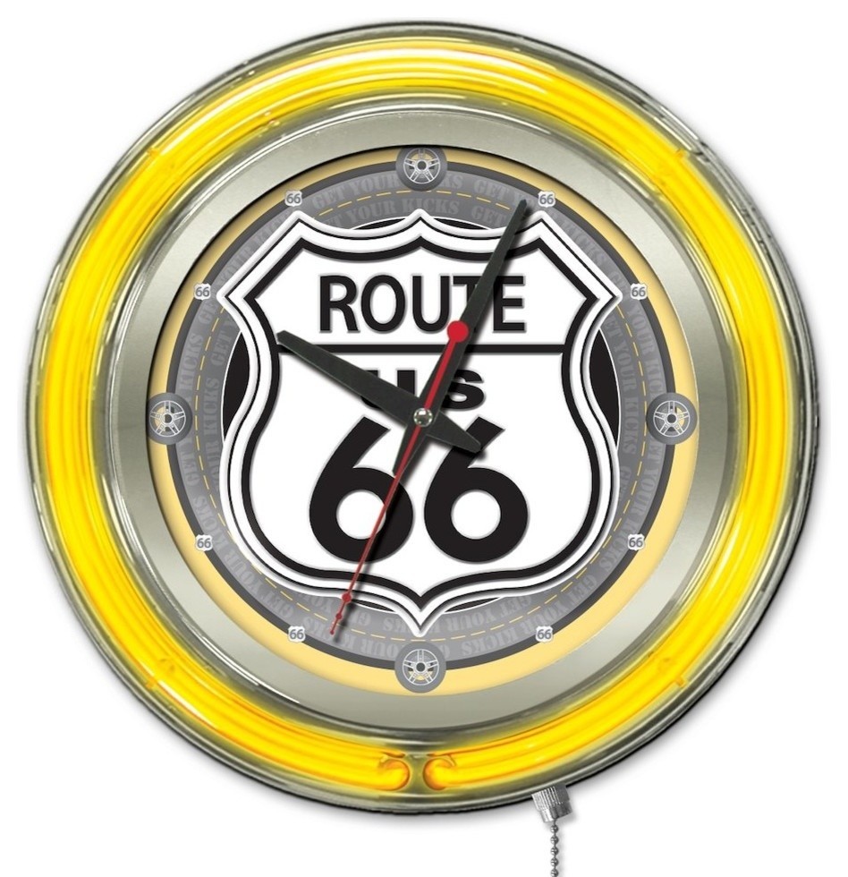 Route 66 Neon Clock - Contemporary - Wall Clocks - by BisonOffice | Houzz
