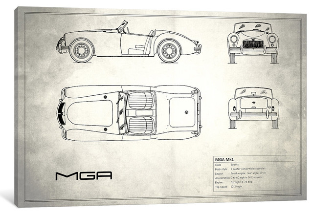 "MG MGA Mark I (Vintage Silver)" by Mark Rogan, Canvas Print, 18x12x1.5 ...