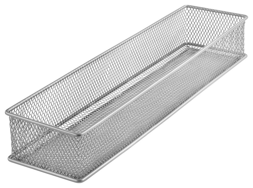Silver Mesh Drawer Office Desktop Organizer Basket - Desk Accessories ...