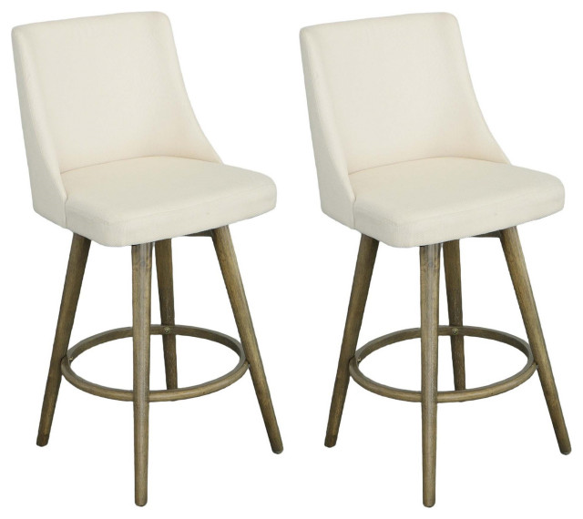 Noda Set of 2 Upholstered Swivel Pub/Bar Chairs Walnut Ale Brown ...