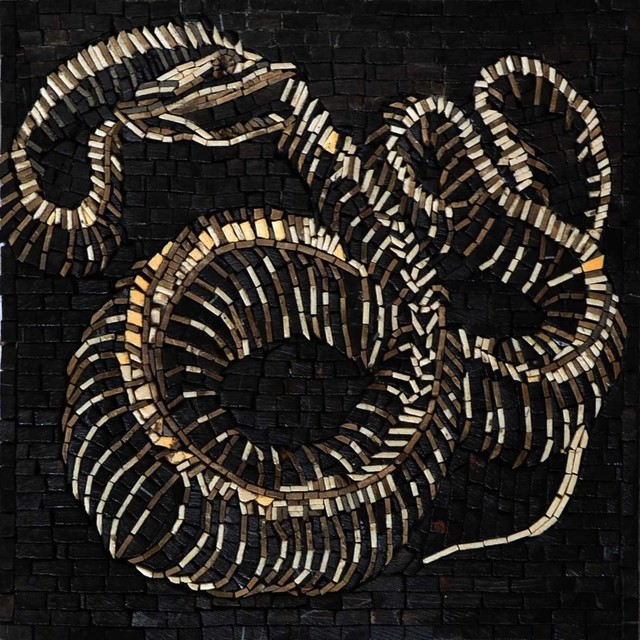 Snake Skeleton In Marble Mosaic Mural, 15" x 15" - Contemporary - Tile ...