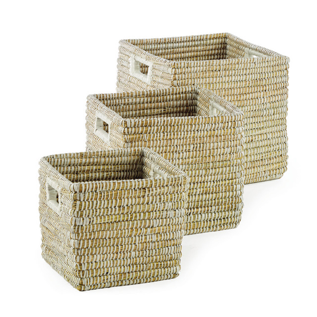 Rivergrass Square Baskets With Handles, Set of 3, 14x14x14;12x12x11.5 ...