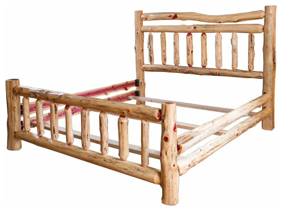Rustic Red Cedar Bed with Double Top Headboard Rail - Rustic - Platform ...
