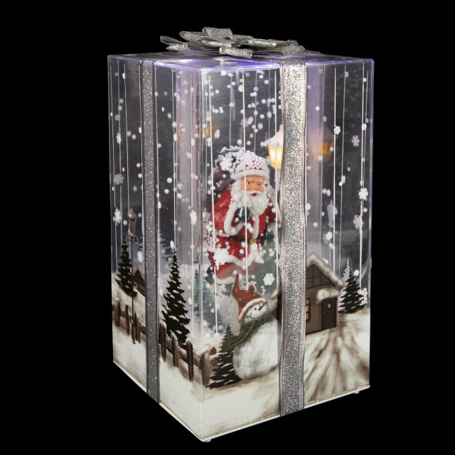 12" Lighted and Musical Santa Claus Snowing Gift Box Christmas ...