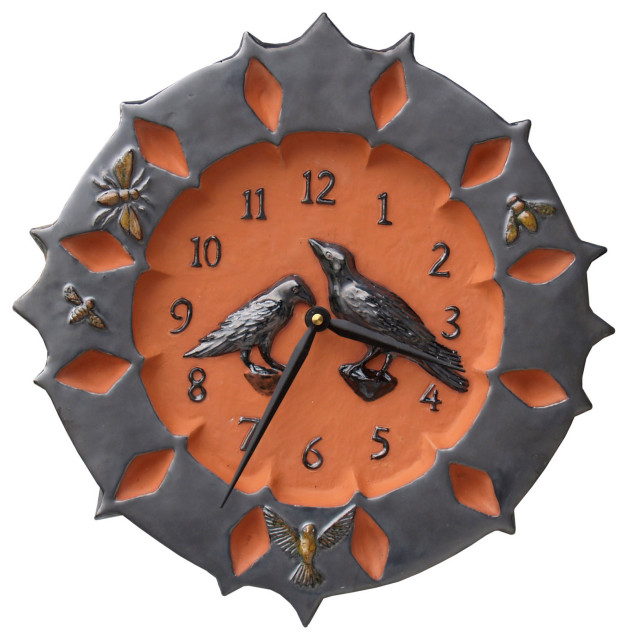 Ravens Ceramic Wall Clock, Metal Glaze on Terra Cotta Clay - Farmhouse ...