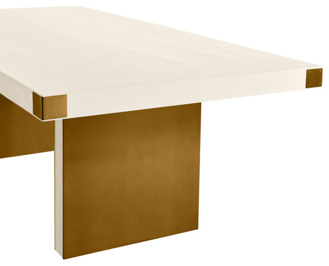 Selena Ash Dining Table, 90" Long Wooden Dining Table, Gold Brass Base ...