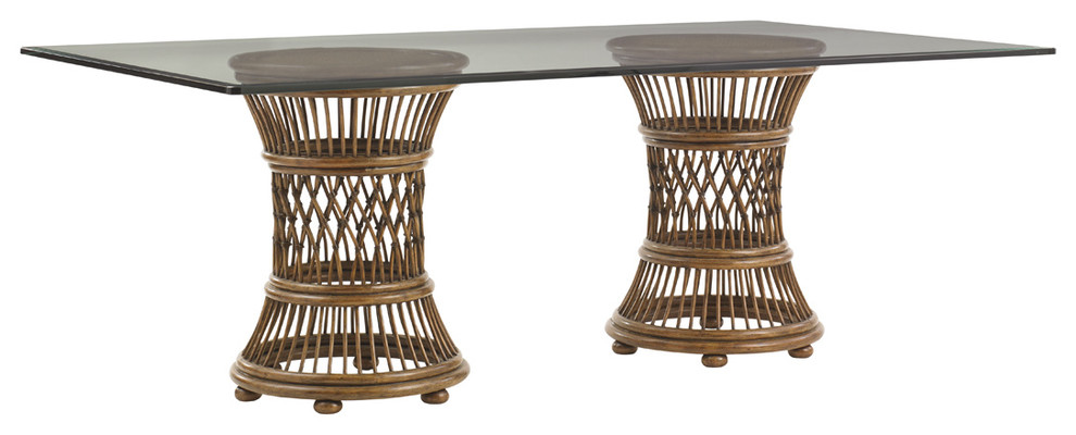 Aruba Dining Table With 84 X 48" Glass Top, 84x48 inch w/ 2 bases ...