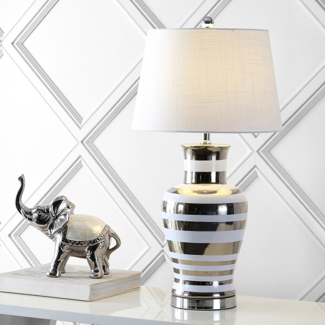 Zilar Striped 28.75" Ceramic/Iron Classic Modern LED Table Lamp, Silver ...