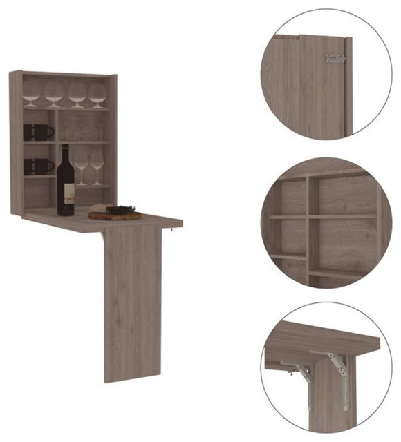 TUHOME Vatta Wall Foldable Table Engineered Wood Floating Table in Gray ...