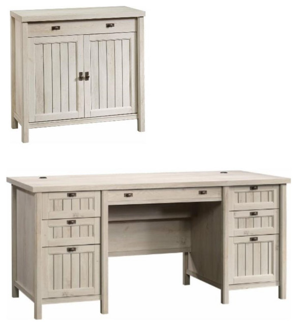 Home Square 2-Piece Set with Executive Desk & Accent Chest in Chalked ...