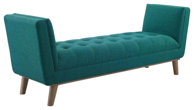 Lauren Teal Tufted Button Upholstered Fabric Accent Bench - Modern ...