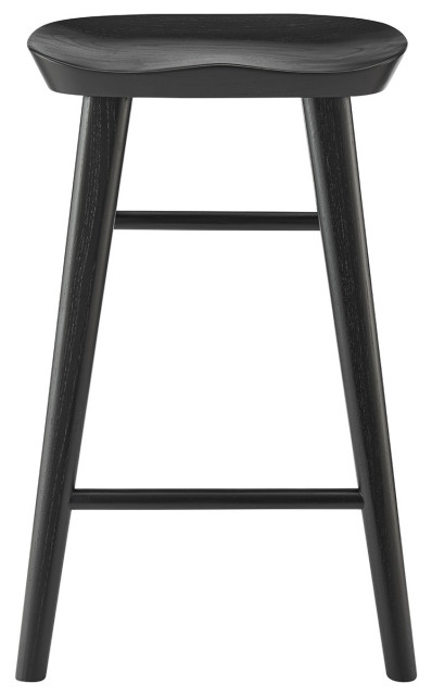 25" Black Solid Wood Backless Counter Height Bar Chair - Midcentury ...